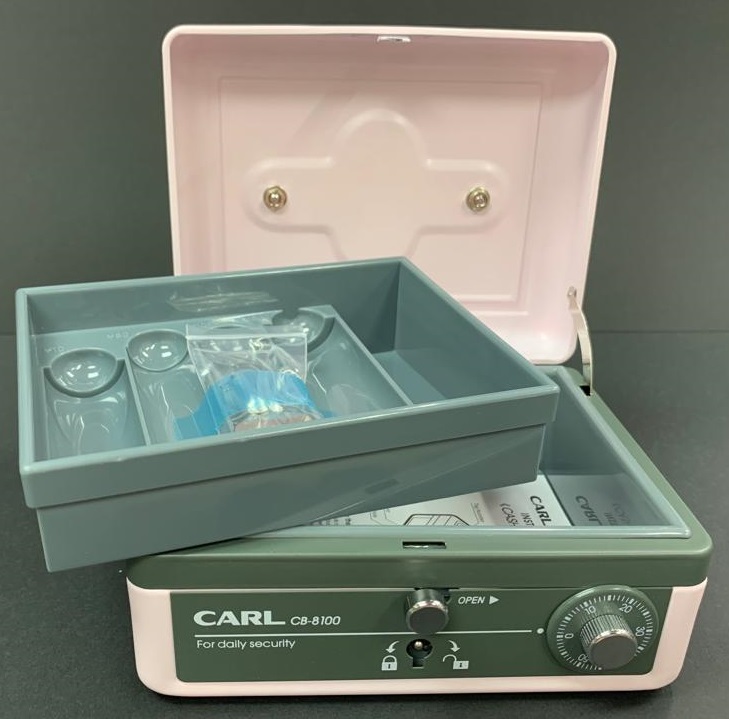 Carl Cash Box 6″ 錢箱～CB-8100 (雙層密碼鎖及鎖匙兩用) (藍色、杏色、粉紅色) – 志成文具有限公司 CHI ...